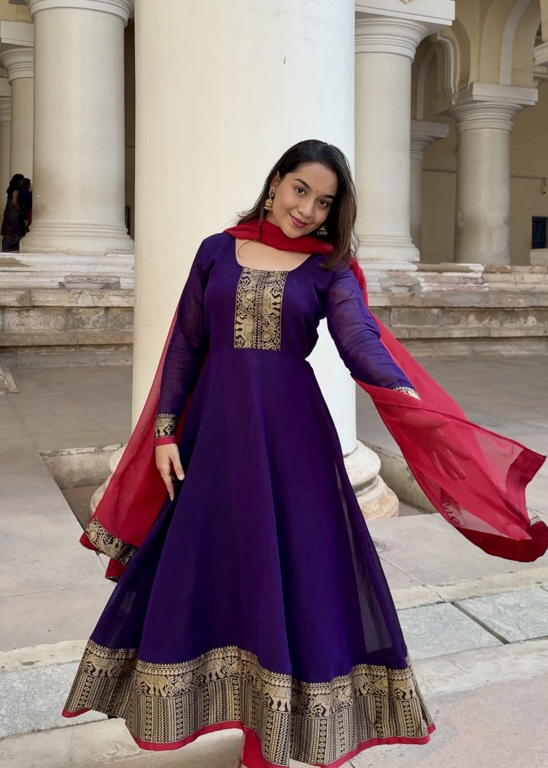 NARAYANAPET ANARKALI SET (BLUE) – Shas Clothing